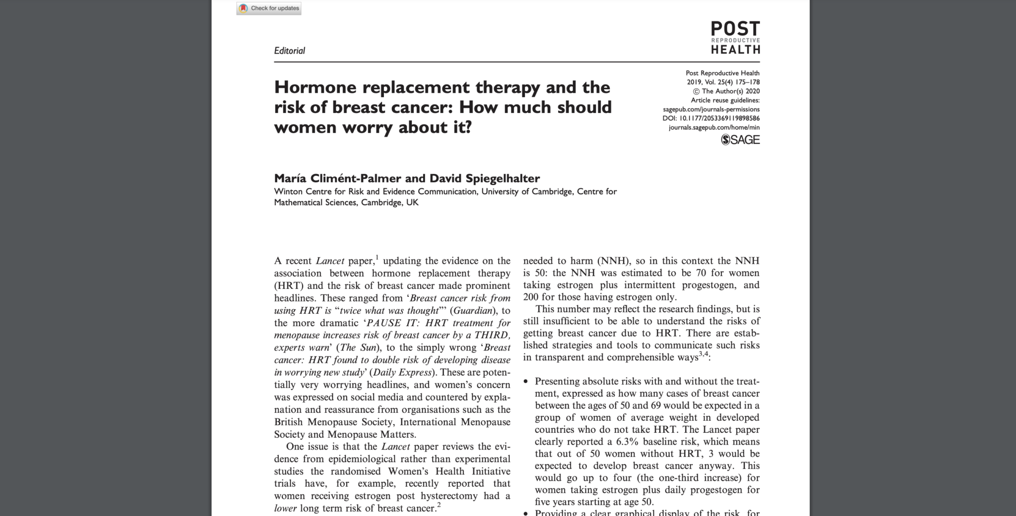 Breast cancer risks associated with HRT - Risk know-how